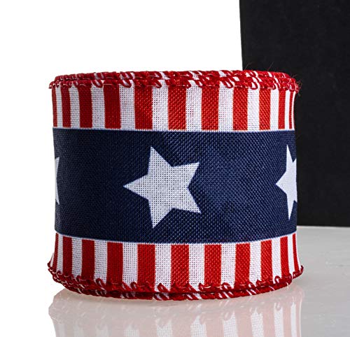 Red White Blue Stars and Stripes Wired Edge Ribbon, 10 Yards by 2.5 Inches (Style 2)