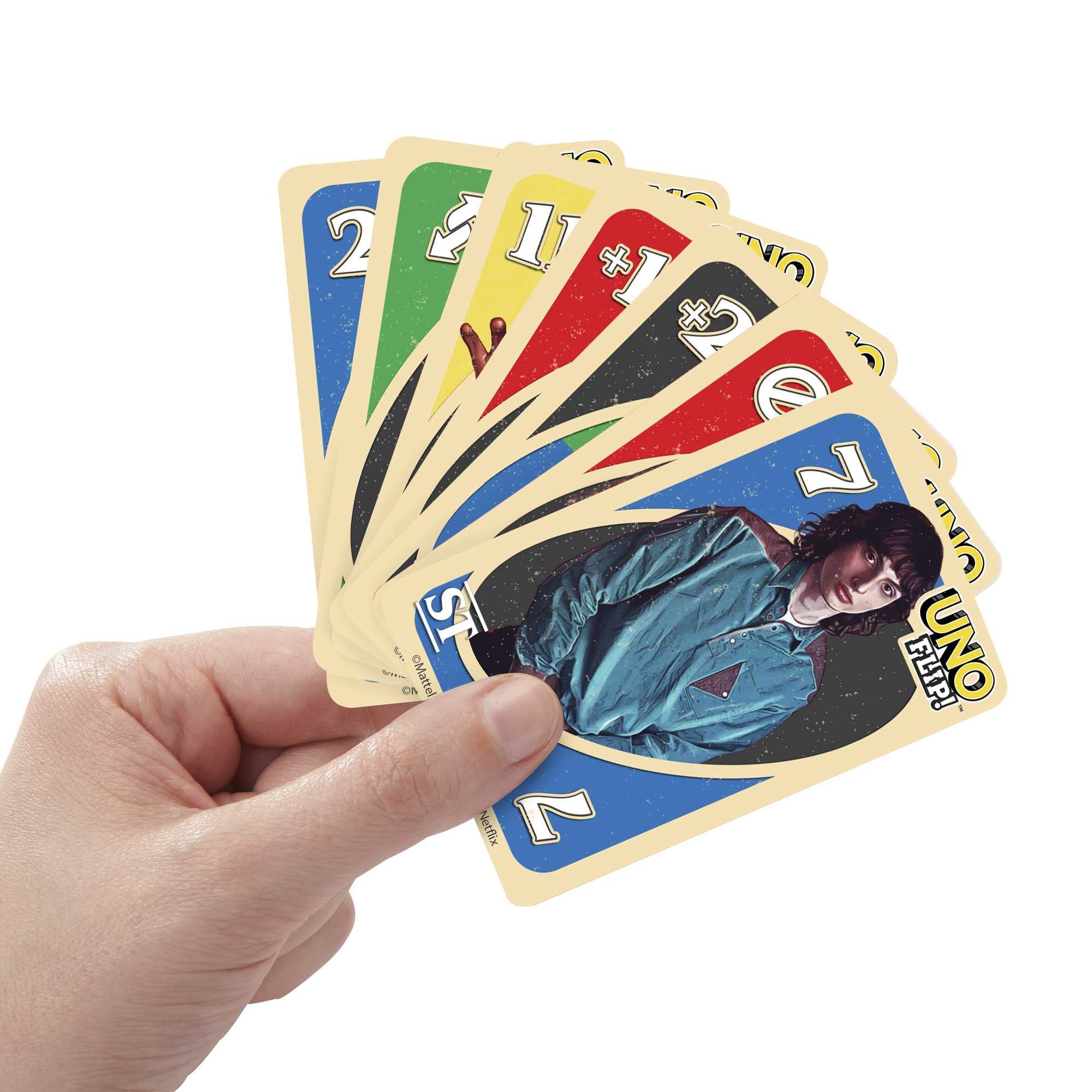 Mattel Games UNO Flip! Stranger Things Card Game for Adults & Teens with Double-Sided Cards, Real World Vs. Upside Down