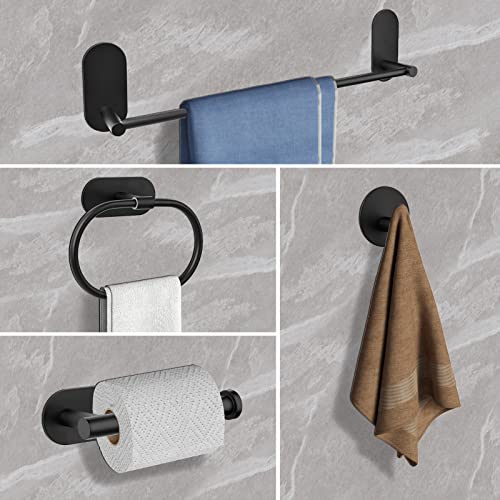 HouseAid 5-Piece Self Adhesive Towel Holder Set for Bathroom, Adhesive Bathroom Hardware Accessories Including Towel Ring, Toilet Paper Holder, 18β Towel Bar and 2 Towel Hooks, Matte Black