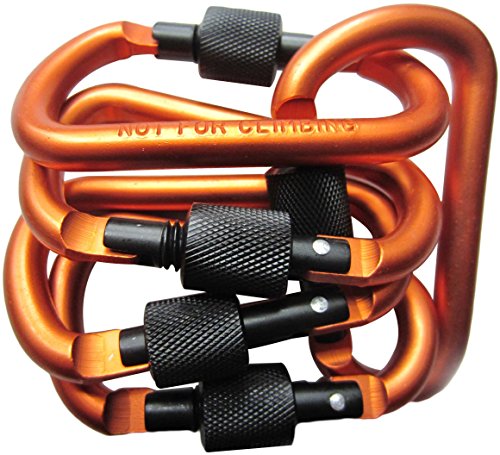 LeBeila 5 PCS Carabiner Climbing D Ring Keychain with Clip Durable Heavy Duty Aluminum Screw Locking Hooks for Hiking, Fishing and Outdoors (Orange)