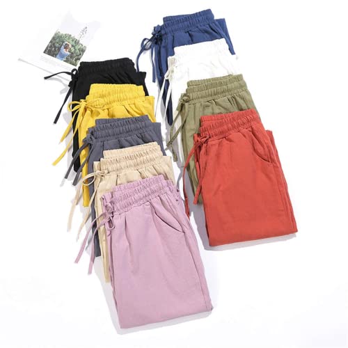 Andongnywell Womens Casual Cotton Linen Straight Leg Pants Loose Drawstring Elastic Waist Harem Pant with Pockets (Gray,Large)