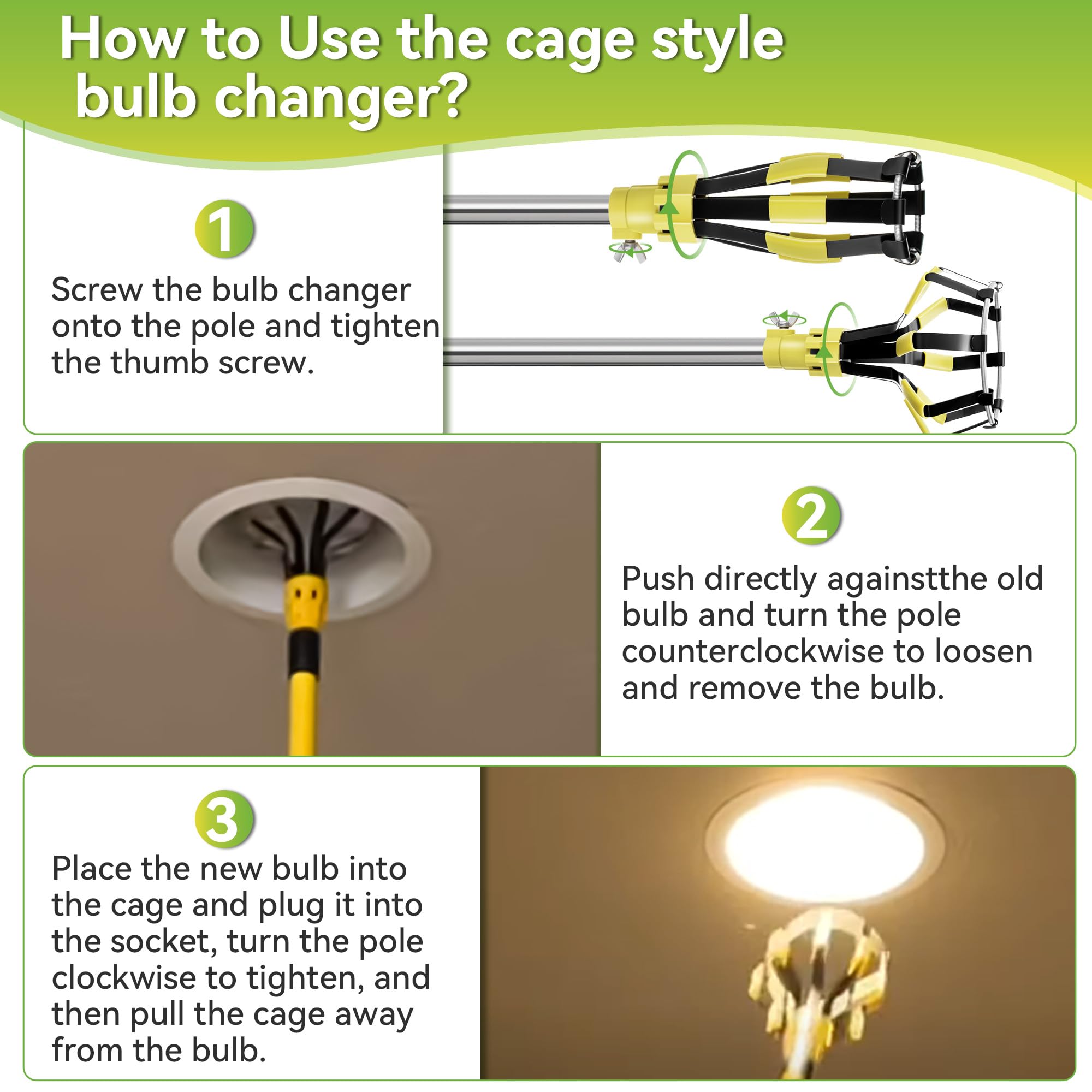 Dreyoo 3 Piece Set Light Bulb Changer, Standard Incandescent Bulb, Floodlight Bulb Changer and Suction Cup Light Bulb Changer Compatible with Standard Threaded Extension Pole (Pole Not Included)