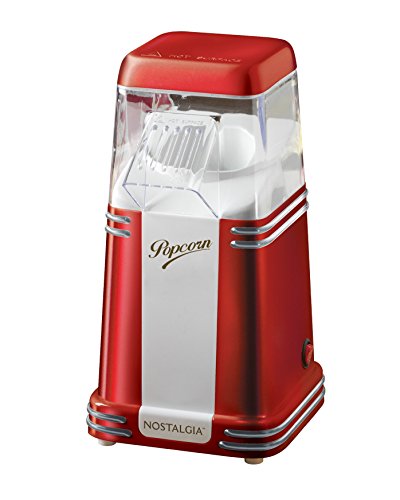 Nostalgia Hot-Air Electric Popcorn Maker, 8 Cups, Healthy Oil Free Popcorn with Measuring Scoop, Retro Red