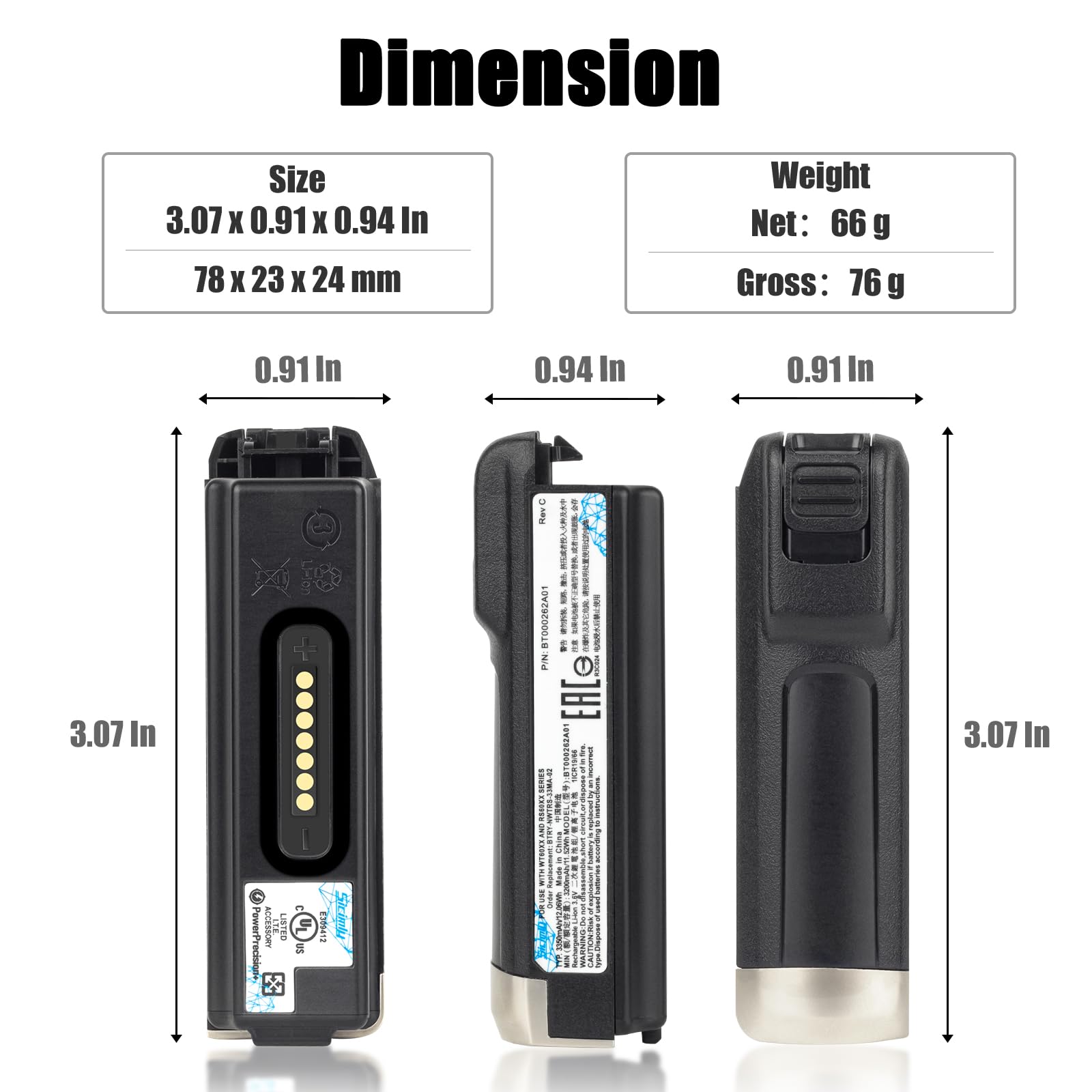 Sicimly 3350mAh Replacement Batteries fit for Zebra WT6000 WT6300 WT60A0 RS6000 RS60B0 BTRY-NWTRS-33MA-02 BT000262A01