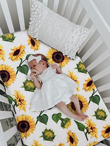 Pack n Play Sheet, Mini Crib Sheet, Portable Crib Sheets, Pack and Play Playard Sheet, Mini Crib Mattress Cover, Mini Crib Fitted Sheet, 38"x 24"x 3'', Sunflower Nursery Decor, Crib Pad Cover