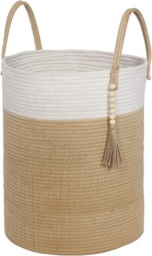 Pack of 2 Tall Woven Laundry Basket Collapsible for Storage Clothes Basket Laundry Hamper Basket for Bedroom Living Room Nursery Blanket Pillow Toy Dirty Clothes Hamper (2 Pack Ochre)