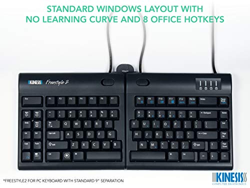 KINESIS Freestyle2 USB-C Ergonomic Keyboard w/ VIP3 Lifters for PC (9" Separation) (KB820PB-US)