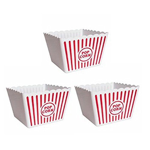 Novelty Place Plastic Red & White Striped Classic Popcorn Containers for Movie Night - 8" Square x 7" Deep (1 Pack)