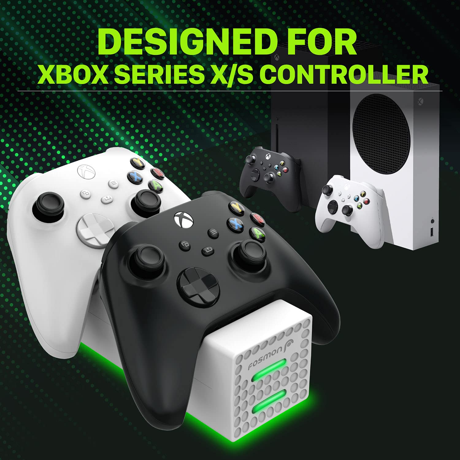 Fosmon Dual 2 Controller Charger Station with 2X 2400mWh Rechargeable Battery Pack Compatible with Xbox Series X/S Controllers (Not for Xbox One/360)