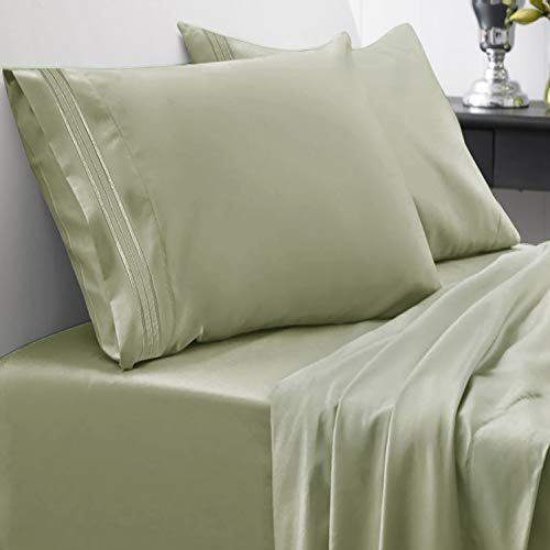 King Size Sheets - Breathable Luxury Bed Sheets with Full Elastic & Secure Corner Straps Built In - 1800 Supreme Collection Extra Soft Deep Pocket Bedding Set, Sheet Set, King, Sage