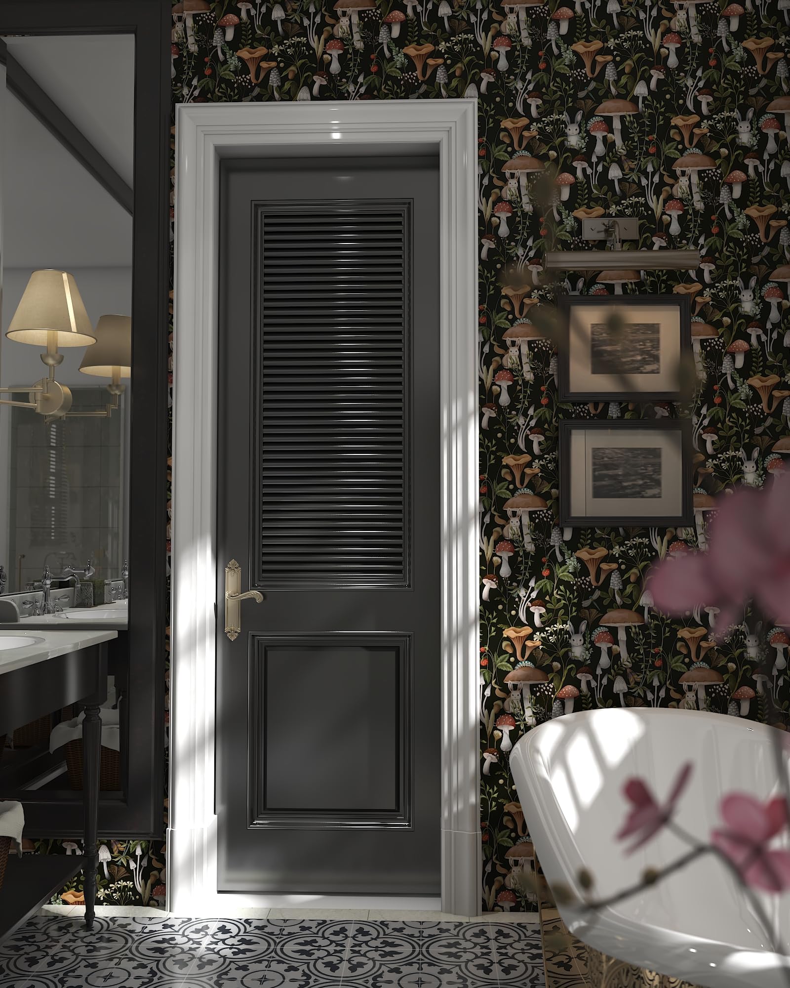 MILEPER Mushroom Wallpaper Peel and Stick Wallpaper Boho Black Wallpaper 17.7" x 78.8" Self Adhesive Removable Wallpaper Leaf Forest Wallpaper Mushroom Contact Paper for Countertops Decor
