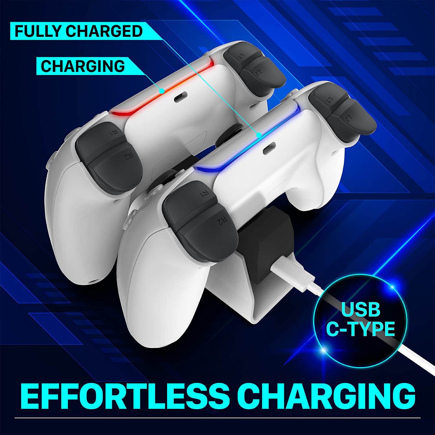 Fosmon Dual 2 Charger Station Compatible with Sony-PS5-Playstation 5 Dualsense Controllers, (Place and Charge) 3 Hours Fast Charging Dock with Intelligent Chip Overcurrent Over-Heating Protection