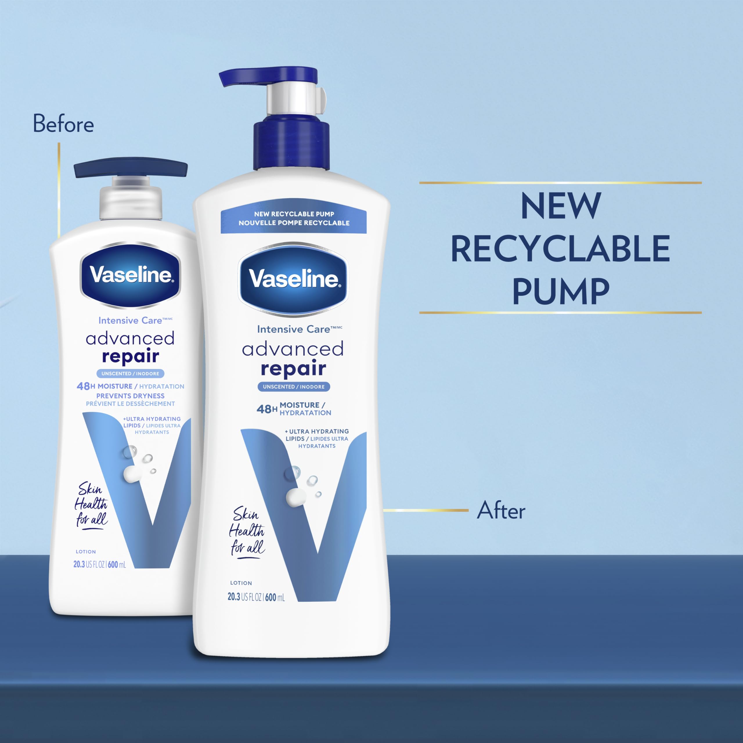 Vaseline Intensive Care Unscented Advanced Repair Body Lotion - Ultra-Hydrating with Lipids for Extremely Dry Skin, 20.3 oz, Pack of 3
