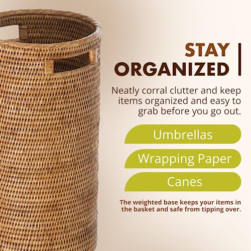 Kouboo 1060070 La Jolla Rattan Round Umbrella Stand with Water Catch, Honey Brown