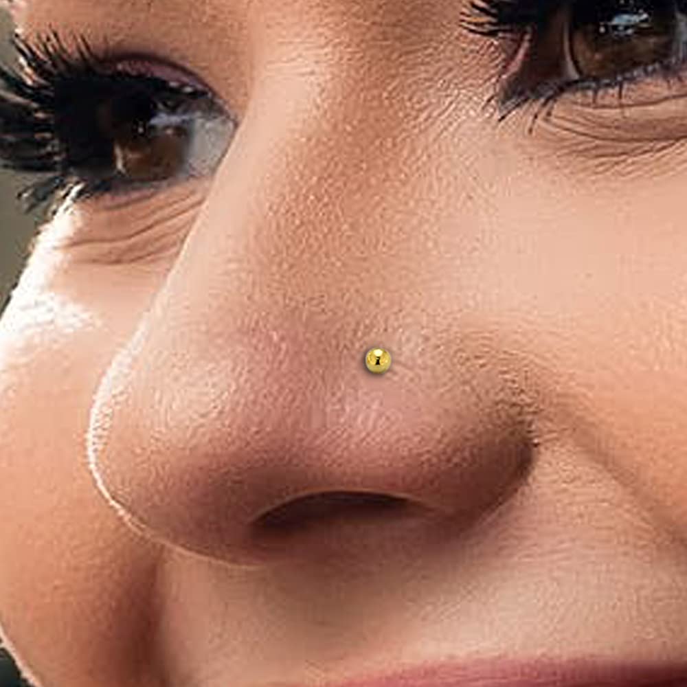 AtoZ Piercing - 9K Solid Yellow Gold 1.5MM Plain Ball Top 22 Gauge Ball End Nose Stud Piercing Jewelry