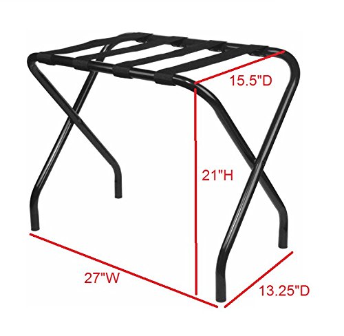 King's Brand Furniture-Black Metal Foldable Luggage Rack Stand with Nylon Belts