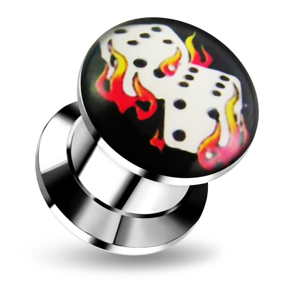 AtoZ Piercing 0 Gauge - 8MM Bruning Dice Logo 316L Surgical Steel Internally Threaded Flesh Tunnel - Sold by Piece