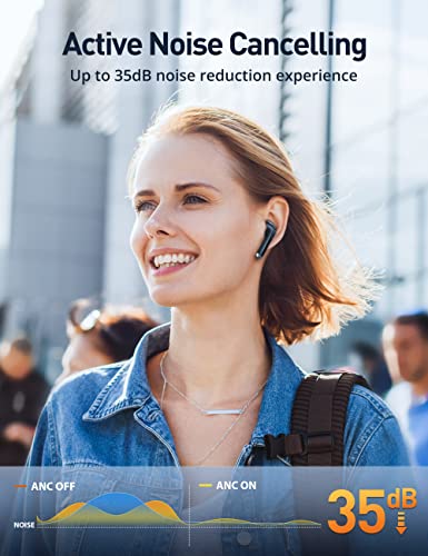 Gsoemon Active Noise Cancelling Wireless Earbuds, Bluetooth 5.3 Headphones, Enhanced Bass, 35dB Noise Cancelling Earphones, 24H Playtime, IPX5 Waterproof, Pass-Through Mode, 4 Mic ENC, 3 EQ