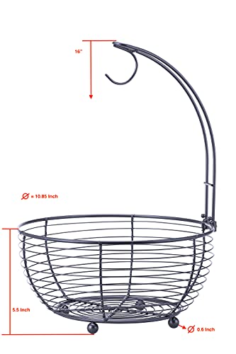 SunnyPoint Tabletop Wire Fruit Basket Bowl Stand with Banana Hanger