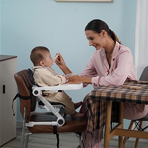 Pamo Babe Booster Seat for Dining Table, Travel Lightweight Folding 2-in-1 Feeding Seat for Baby, Adjustable Tray and Adjustable Hight (Black)