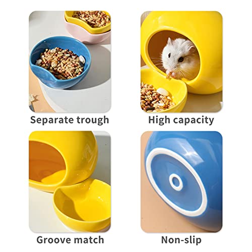 Hamiledyi Hamster House Ceramic with Bowl Small Pet Hideout Nest-Hamster Sand Bath-Dwarf Hamster Dust Bath Nesting Habitat for Syrian Hamsters Lemmings or Other Small-Sized Animals Hided (Yellow)