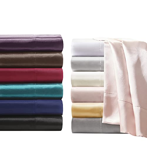 Madison Park - SHET20-173 Satin Wrinkle-Free Luxurious and Silky with 16" Deep Pocket 6 Piece Durable Sheet Set, Queen, Black