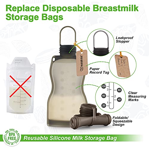 haakaa Reusable Silicone Breastmilk Storage Bag(9oz,10pk) Bottle Cleaning Brush Set|Breastmilk Freezer Bag|Breastfeeding Milk Pouch|Breastmilk Pump Bag|Self Standing Storing Pouches,Leakproof …