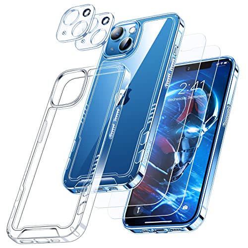 Humixx [5-in-1 Shockproof Designed for iPhone 13 Mini Case with 2 Pack Tempered Screen Protector+2 Pack Camera Lens Protector, Crystal Clear & Non-Yellowing Slim Case for iPhone 13 Mini 5.4
