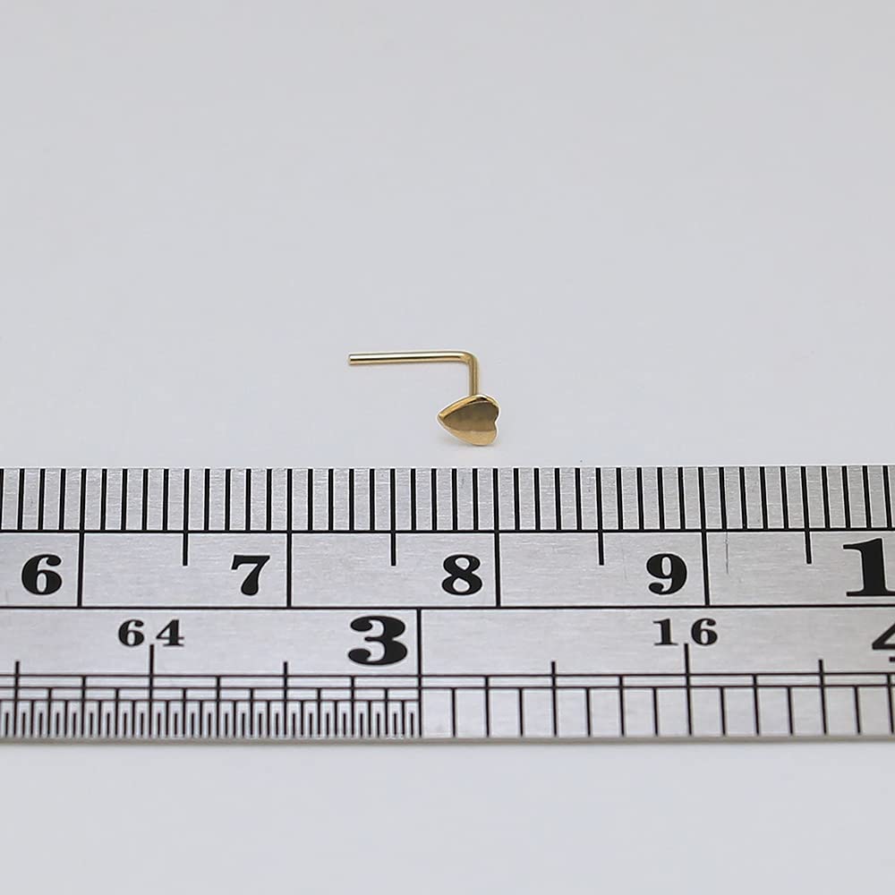 AtoZ Piercing 9KT Solid Yellow Gold 22 Gauge (0.6MM) Flat Heart Nose Stud L Bend L Shaped Nose Ring