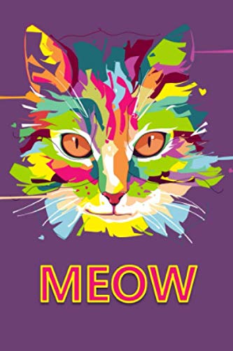 Meow: Small Cat Address Book - (4 x 6) - Purse Sized Purple Pop Art Cat - Printed Alphabet Tabs - Record Birthday & Contact Details - Blank Pages for Passwords & Important Notes