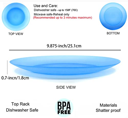 KX-WARE Everyday Plates set of 12 - Unbreakable and Reusable 10 inch Plastic Dinner Plates, 6 Assorted Color | Dishwasher Safe,BPA Free