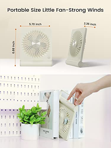 FERRISA Desk Fan, Small But Powerful, Portable Fan Battery Operated, 220° Tilt Folding Ultra Quiet Person Mini Fan, Strong Wind, 3 Speed Adjustable For Home Office Desktop Travel Camping (Beige)