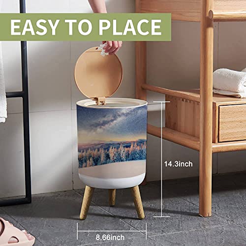 LGCZNWDFHTZ Small Trash Can with Lid for Bathroom Kitchen Office Diaper Sky Winter Snowy Night Carpathians Ukraine Europe Bedroom Garbage Trash Bin Dog Proof Waste Basket Cute Decorative