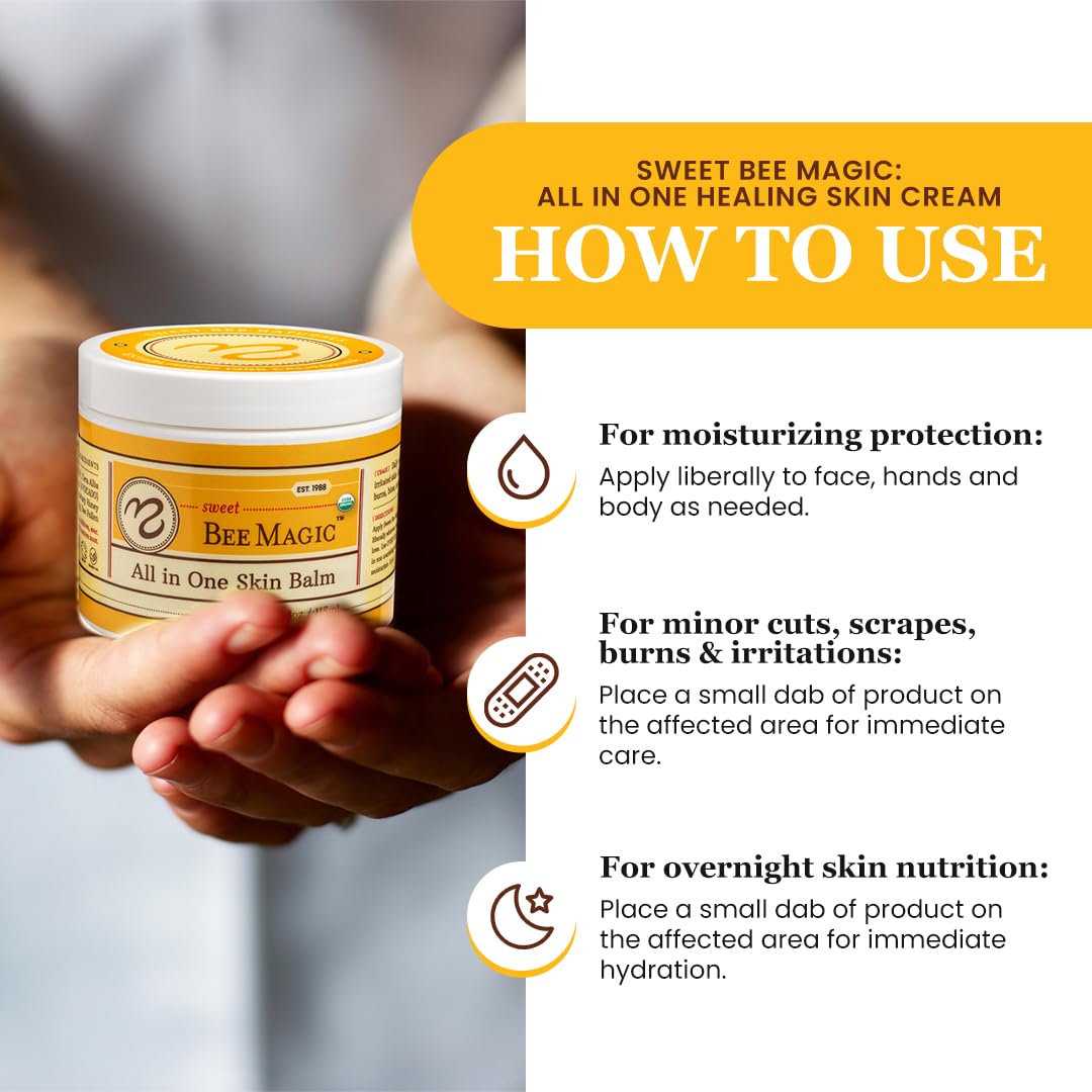 Sweet Bee Naturals - All-in-One Skin Balm & Ointment for Face & Body, Multipurpose Moisturizer for Dry Skin, Burns, & Irritation, Bee Magic Skin Care Essentials -1 Jar (4oz)