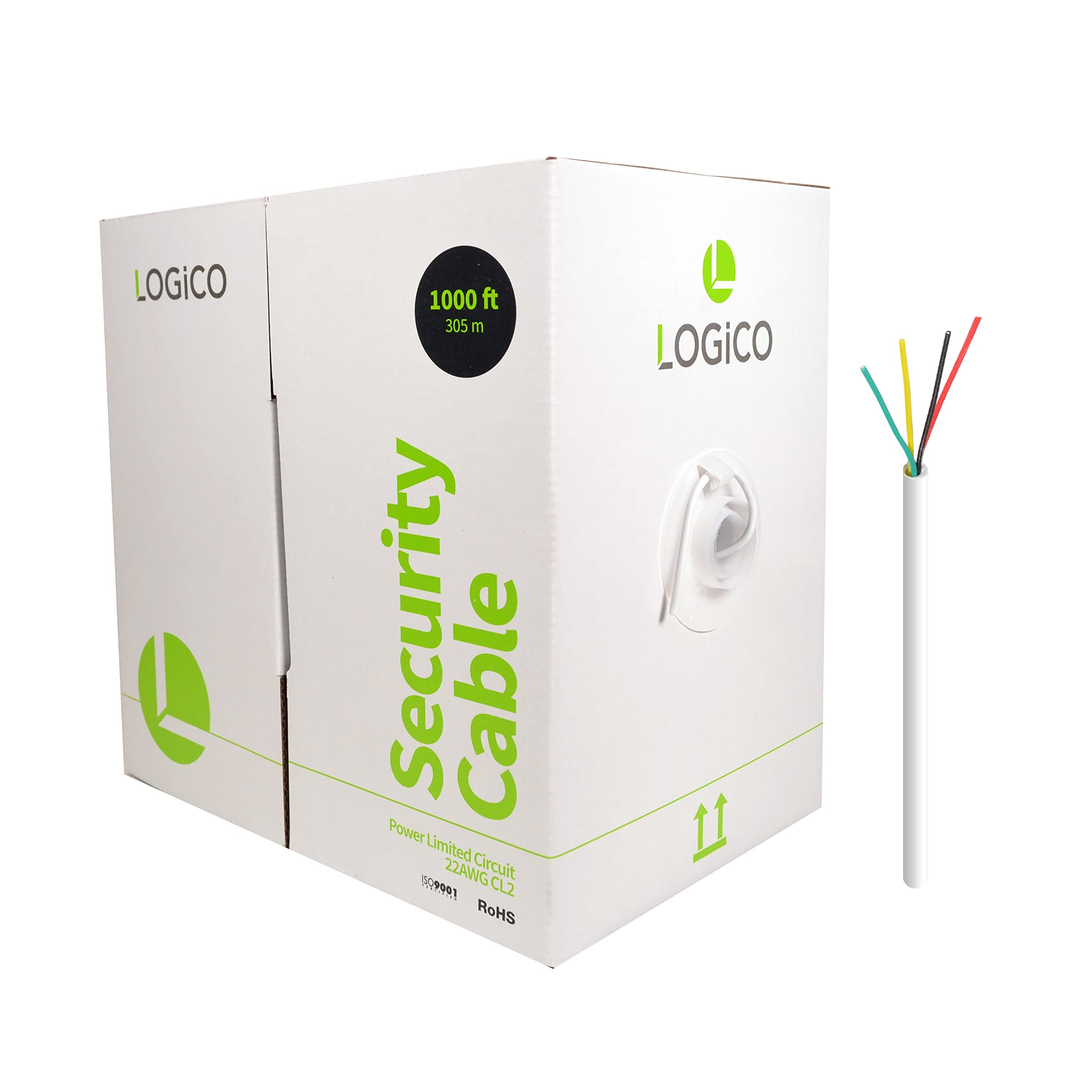 LOGICO Security Wire Burglar Alarm 22/4 Cable 1000FT Stranded White 1000' Speaker Cable