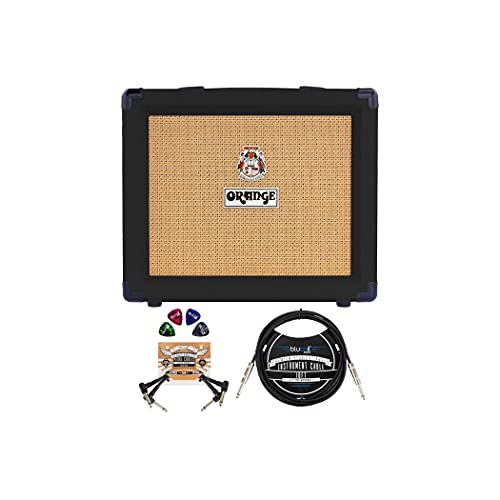 Orange Amps Crush 20RT Amplifier for Electric Guitars (Black) Bundle with Blucoil 10-FT Straight Instrument Cable (1/4in), 2-Pack of Pedal Patch Cables, and 4-Pack of Celluloid Guitar Picks