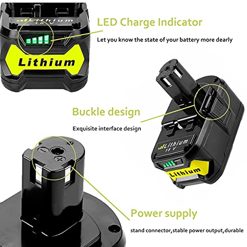MANUFER 2Pack 6.5Ah 18V P108 Lithium-ion Battery Replacement for Ryobi 18v Lithium-ion Battery P108 P105 P102 P103 P107 P109 P104 Suit Replacement for Ryobi 18-Volt Battery
