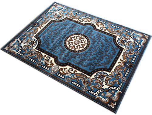 Kingdom Traditional Area Rug Design D 123 Blue (5 Feet X 7 Feet)