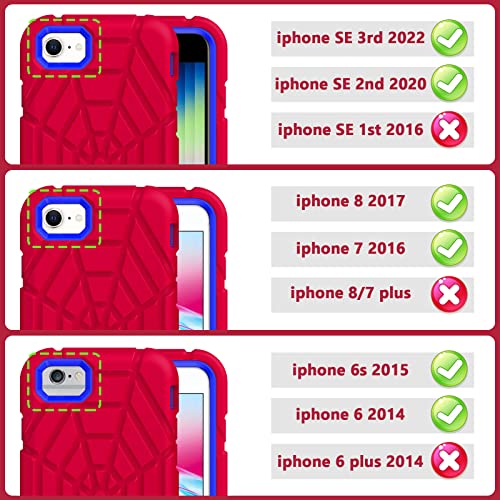 Grifobes for iPhone SE 2022/2020 Case, for iPhone 8/7 / 6 / 6S with [2Pack] Tempered Glass Screen Protector, Heavy Duty Shockproof Protective iPhone SE 3rd/2nd Generation Cover 4.7" for Kids Boys