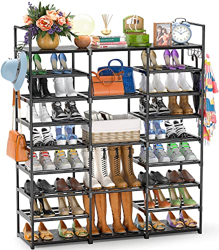 Huolewa Shoe Rack Storage Organizer, 9 Tier Large Shoes Rack for Entryway Closet Garage, Free Standing Tall Shoe Shelf Stand, Sturdy Big Metal Shoe Rack for 50-55 Pair Shoe Boot