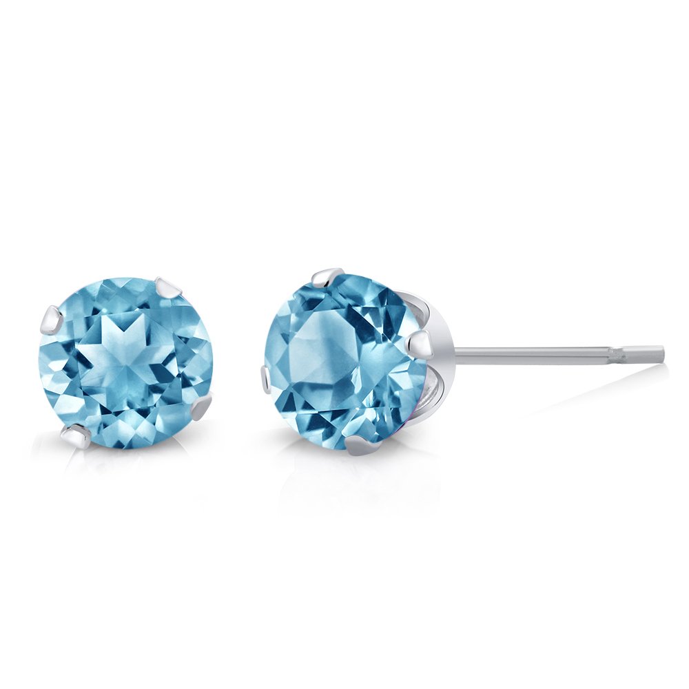Gem Stone King 925 Sterling Silver 4MM Purple Amethyst and Blue Topaz Stud Earrings For Women Men Set of 2