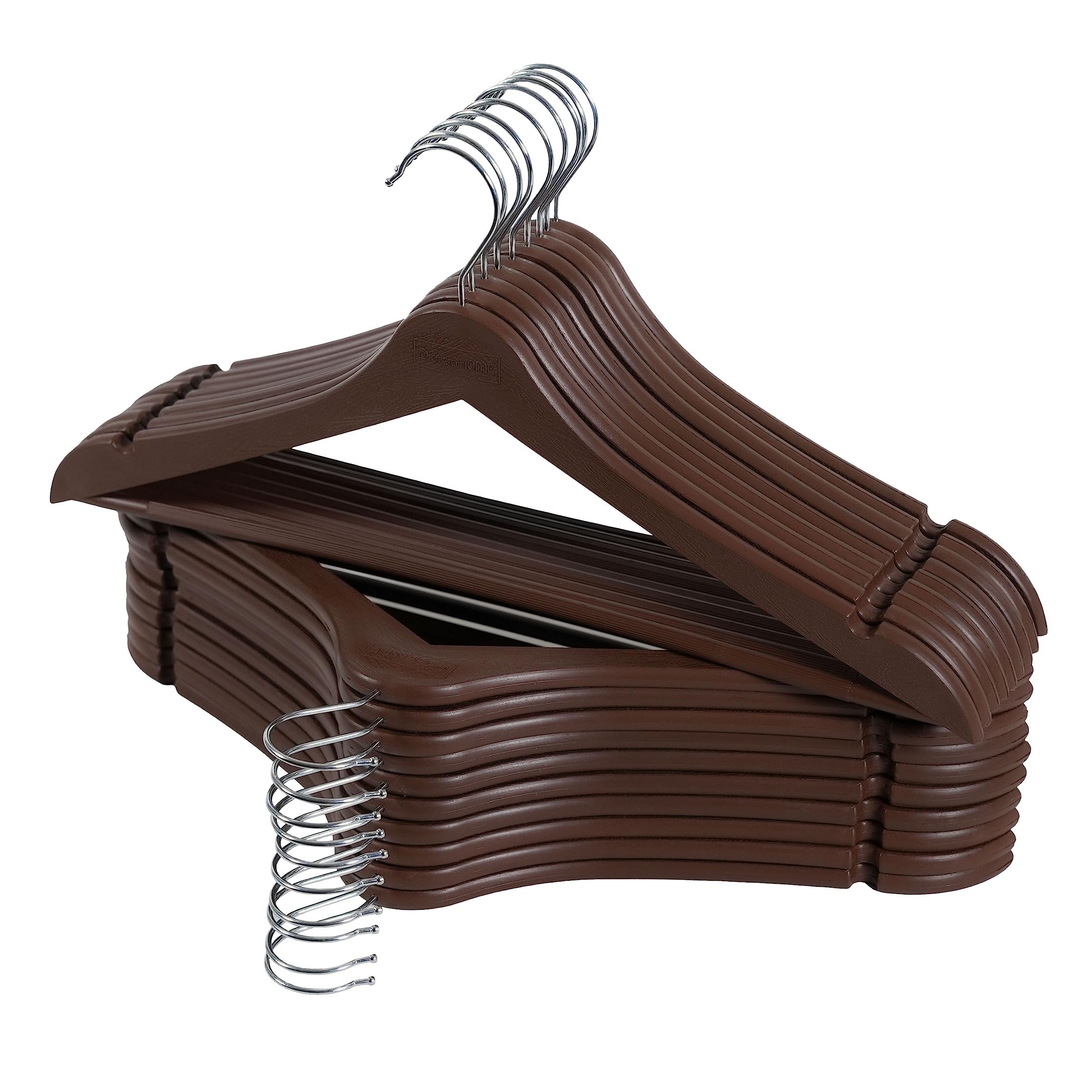 D'orcia Home Clothes Hanger - Heavy Duty Durable Coat and Clothes Hangers - 20 Pack Clothes Hangers Plastic - Non-Slip Clothes Hangers - Wood Look Space Saving Hangers - 360 Degree Swivel Hook (Brown)