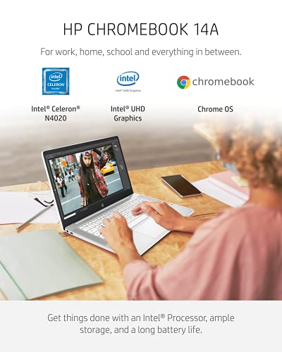 HP Chromebook 14 Laptop, Intel Celeron Processor, 4 GB RAM, 32 GB eMMC, 14β FHD (1920 x 1080) Chrome OS, Webcam & Dual Mics, Work, Entertainment, School, Long Battery Life (14a-na0170nr, 2021)