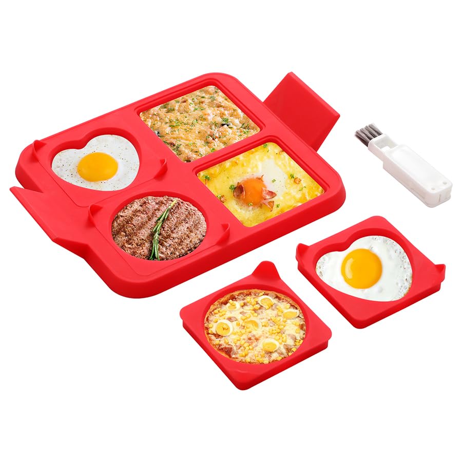 Silicone Egg Rings Tray for Blackstone Griddle - Non-Stick Omelet Rings Food-Grade Round Egg Rings, Easy to Clean Egg Ring Molds for Eggs, Pancakes, Breakfast Sandwiches