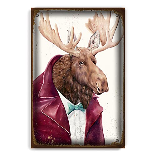 Husienzn Retro Tin Sign Metal Poster Vintage Wall Decor Animal Deer for Pub Restaurants Cafe Club Plaque Man Cave Wall 8x12 Inch