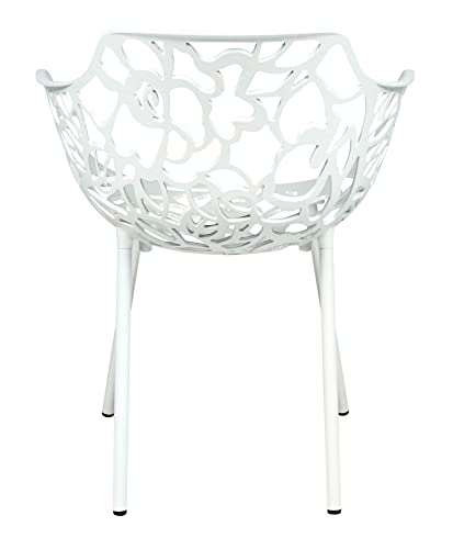 LeisureMod Devon Modern Aluminum Indoor-Outdoor Stackable Side Dining Arm Chair, Set of 2 (White)