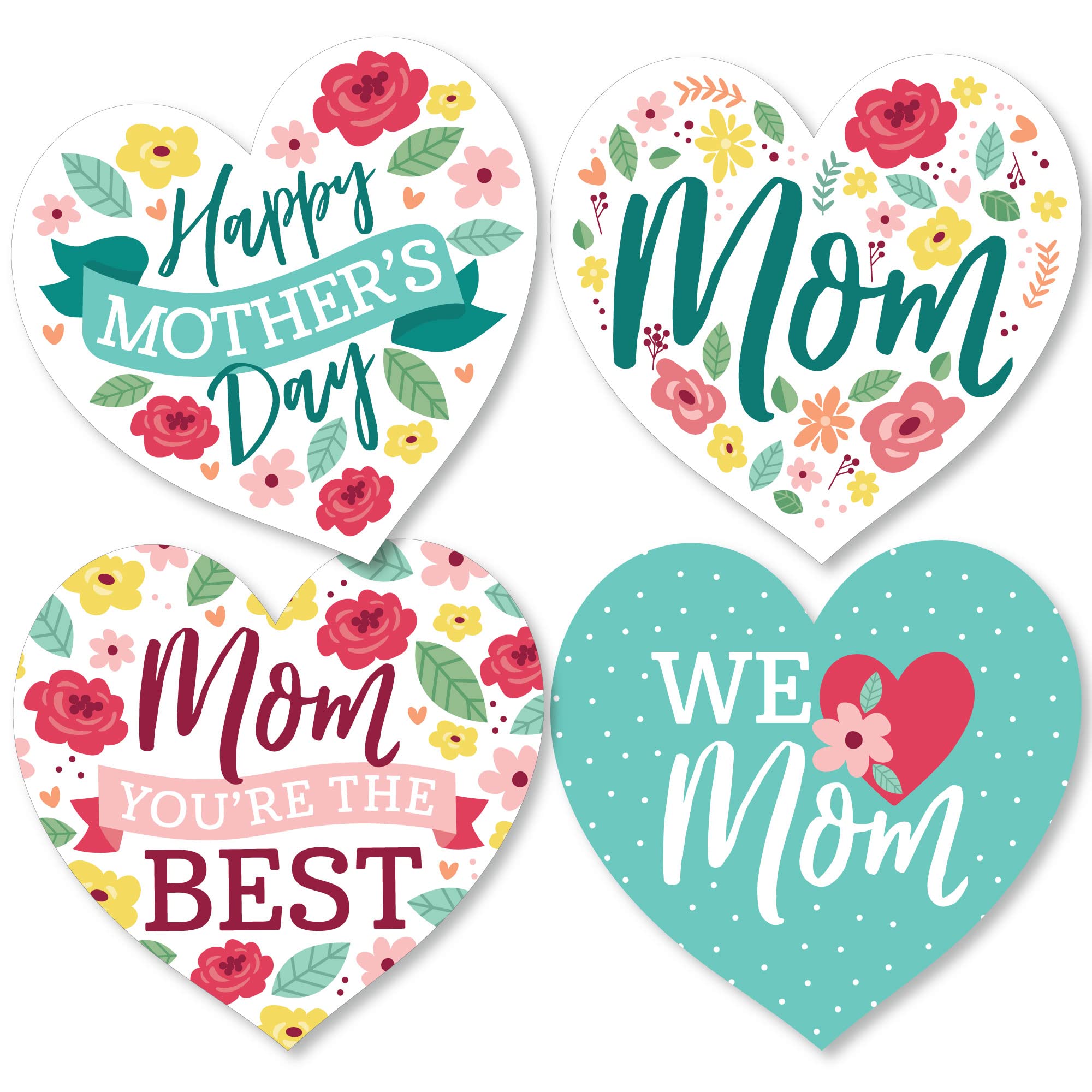 Big Dot of Happiness Colorful Floral Happy Mother's Day - Heart Decorations DIY We Love Mom Party Essentials - Set of 20