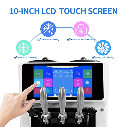 GSEICE Commercial Ice Cream Maker Machine, 10 Inch LCD Touch Screen Dual System Independent Operation, 6.8 to 8.4 Gal/H Soft Serve Ice Cream Machine With Pre-cooling Frequency Conversion