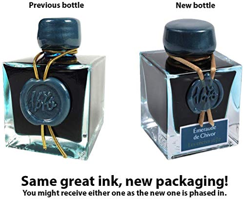 J. Herbin 1670 Anniversary Inks - Gold Sheen 50 ml Bottled - Emerald of Chivor (Emerald Green-Blue Ink)