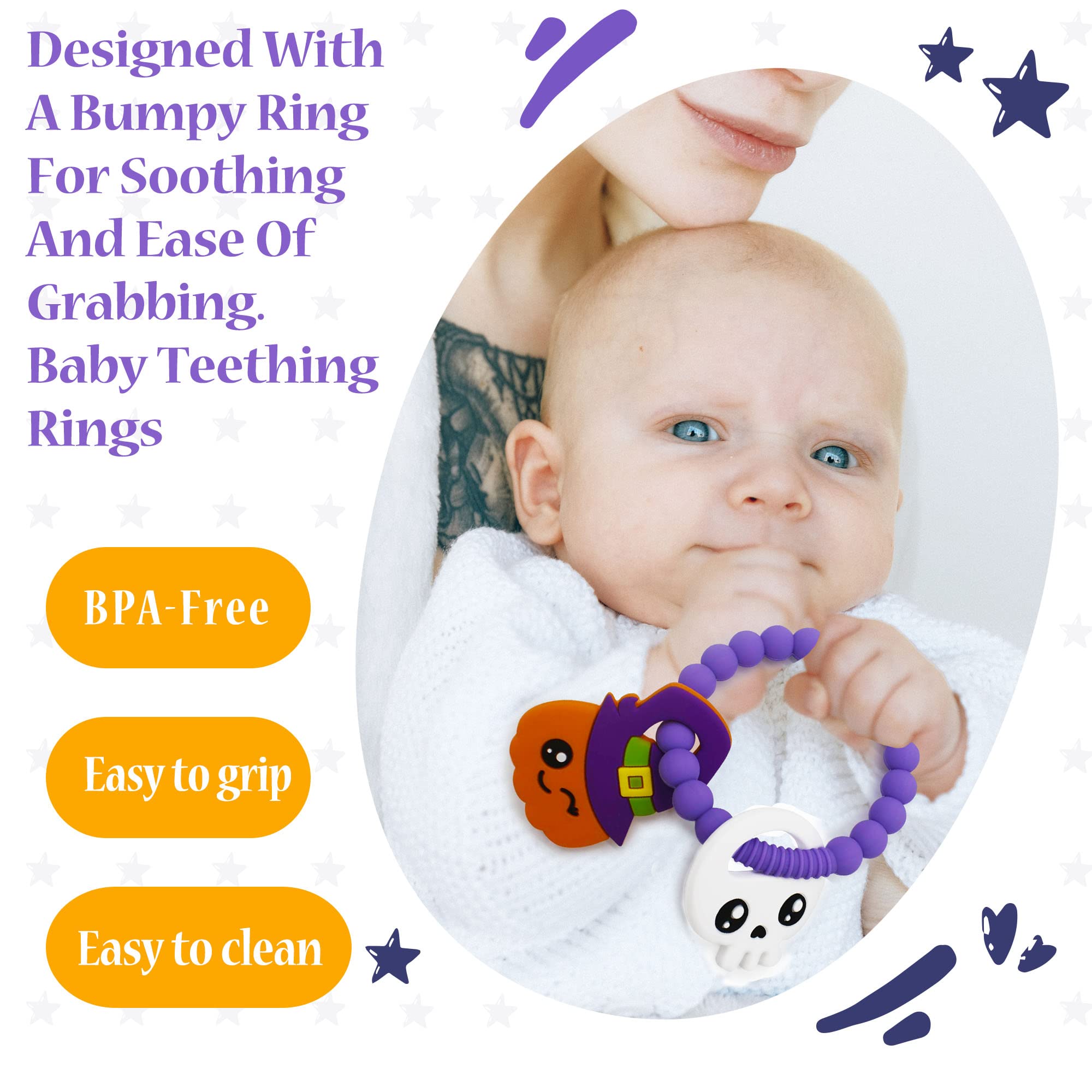 Big Spinach Pumpkin Teether Cute Ghouls Ring Teether and Blind Box Silicone Baby Teether,Girl or Boy Halloween Teether,Nightmare Before Christmas Gifts (2PC) …